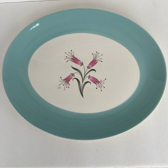 Homer Laughlin | Dining | Vintage Mcm Aqua Cream Pink Lilly Oval ...